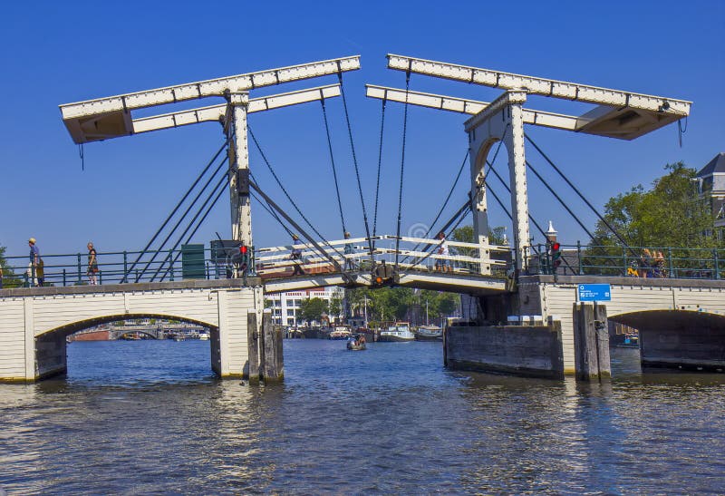 Drawbridge on the River in Amsterdam Stock Photo - Image of canal ...