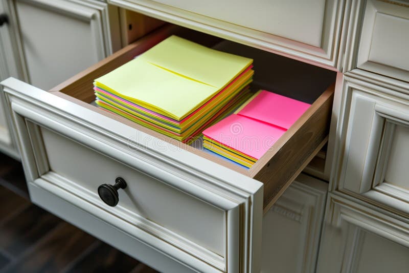 Drawer Compartment with Neatly Stacked Adhesive Notes Stock Image ...