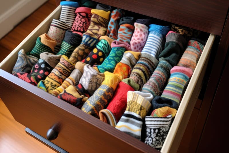 Drawer Filled with Mismatched Socks in Various Patterns Stock Photo ...