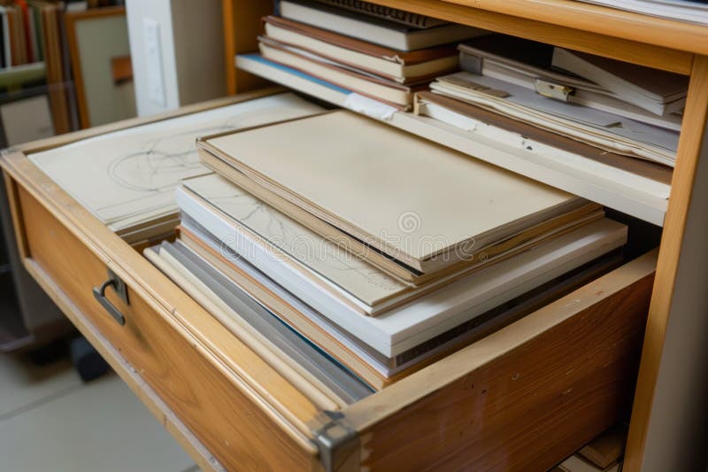 Drawer Filled with Various Sizes of Drawing Pads Stock Image - Image of ...