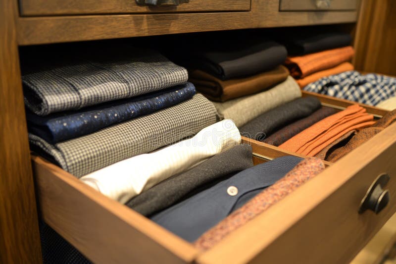 A Drawer Full of Clothes, Including a White Shirt and a Blue Shirt ...