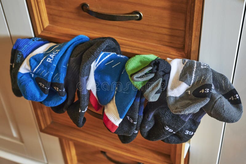A Drawer Full of Different Socks for Sports Activities Editorial Stock ...