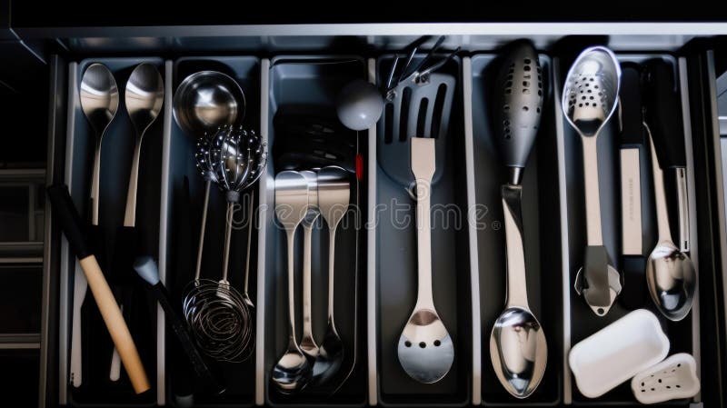 A Drawer Full of Kitchen Utensils and Spoons. AI Generative Image ...