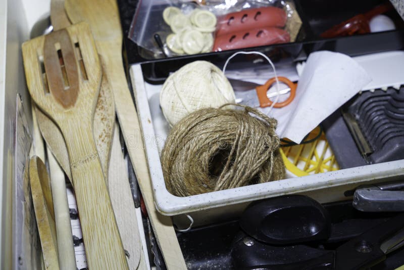 Drawers in the Kitchen with Useful and Useless Stock Photo - Image of ...