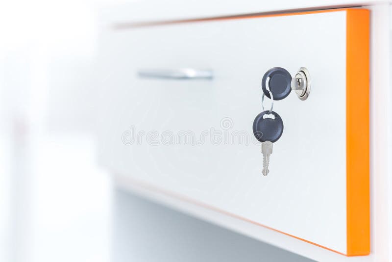 Drawers with a lock stock image. Image of wood, table - 70567469