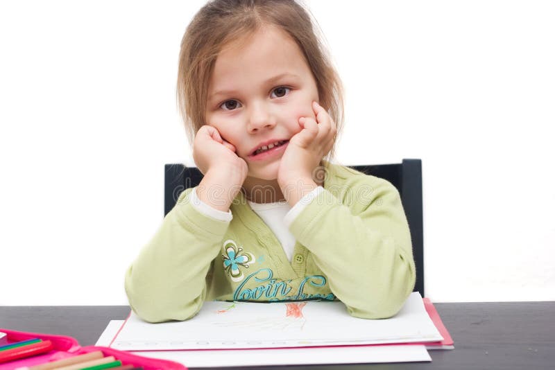 Drawing stock image. Image of concentrate, girl, kindergarten - 7307081