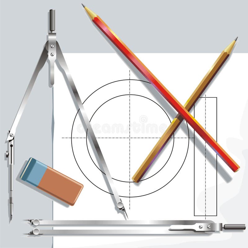 Drawing Tools - Pencil, Protractor, Divider Stock Vector - Illustration ...