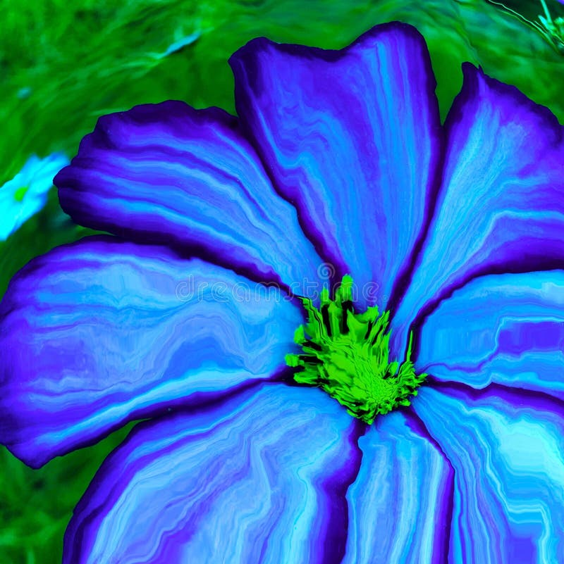 Drawing of an Abstract Blue Flower with a Green Middle Stock ...