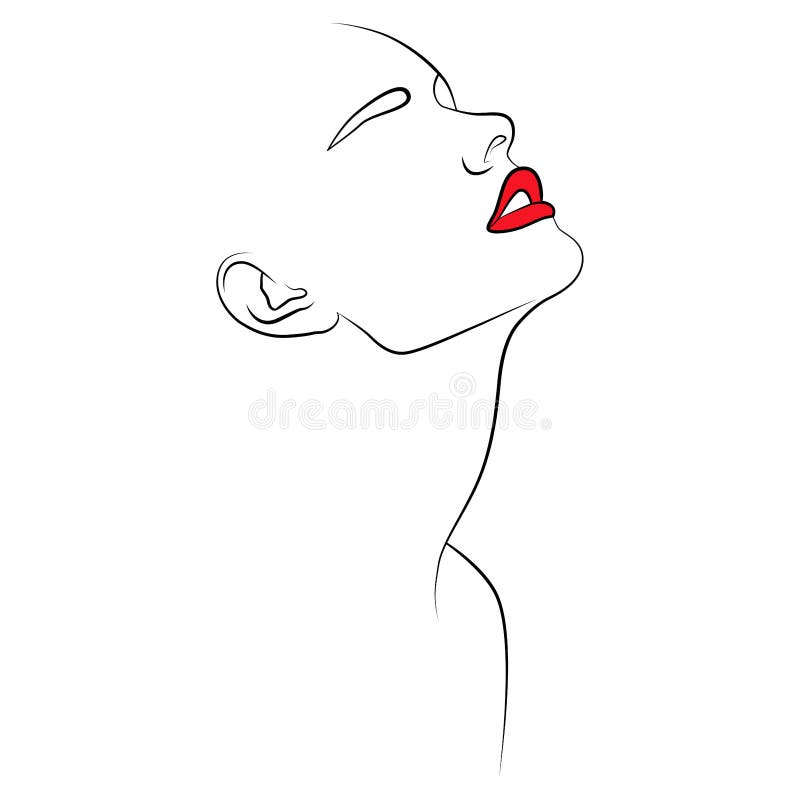 Drawing An Abstract Face With A Seamless Pattern With Red Lips Stock