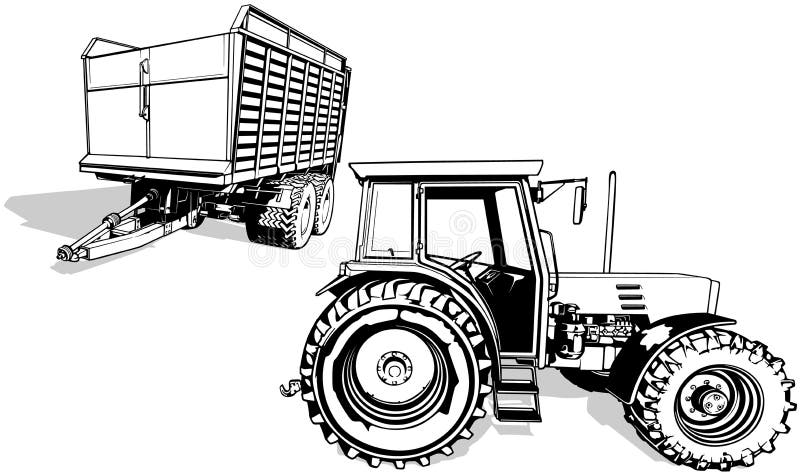 Drawing of Agricultural Tractor Stock Vector - Illustration of side ...