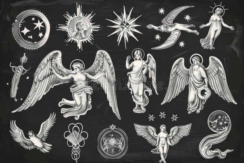 A Drawing of Angels and Stars on a Blackboard. Suitable for Educational ...