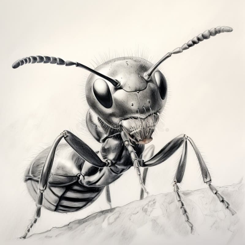 Realistic Pencil Drawing of a Black Ant with Black Spots Stock ...