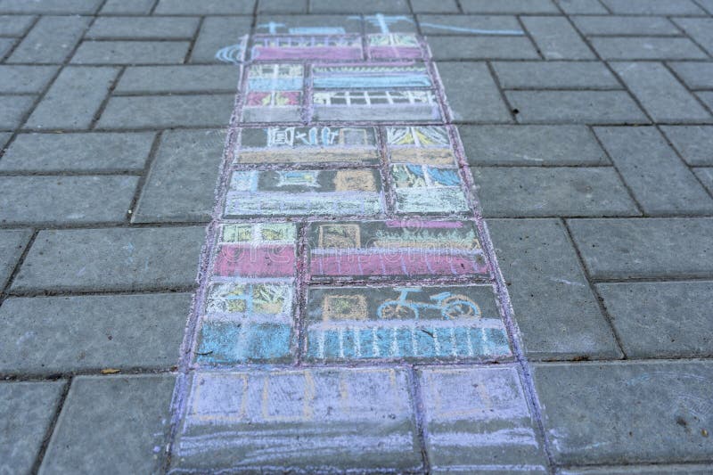 Drawing of an Apartment Building on the Asphalt with Chalk Stock Photo ...