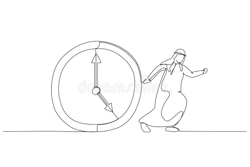 Drawing of Arab Business Man Run from the Clocks. Single Line Art Style ...