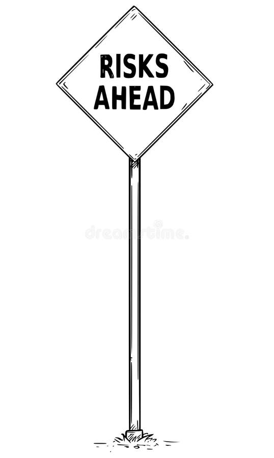Drawing of Arrow Traffic Sign with Risk Ahead Text Stock Vector ...
