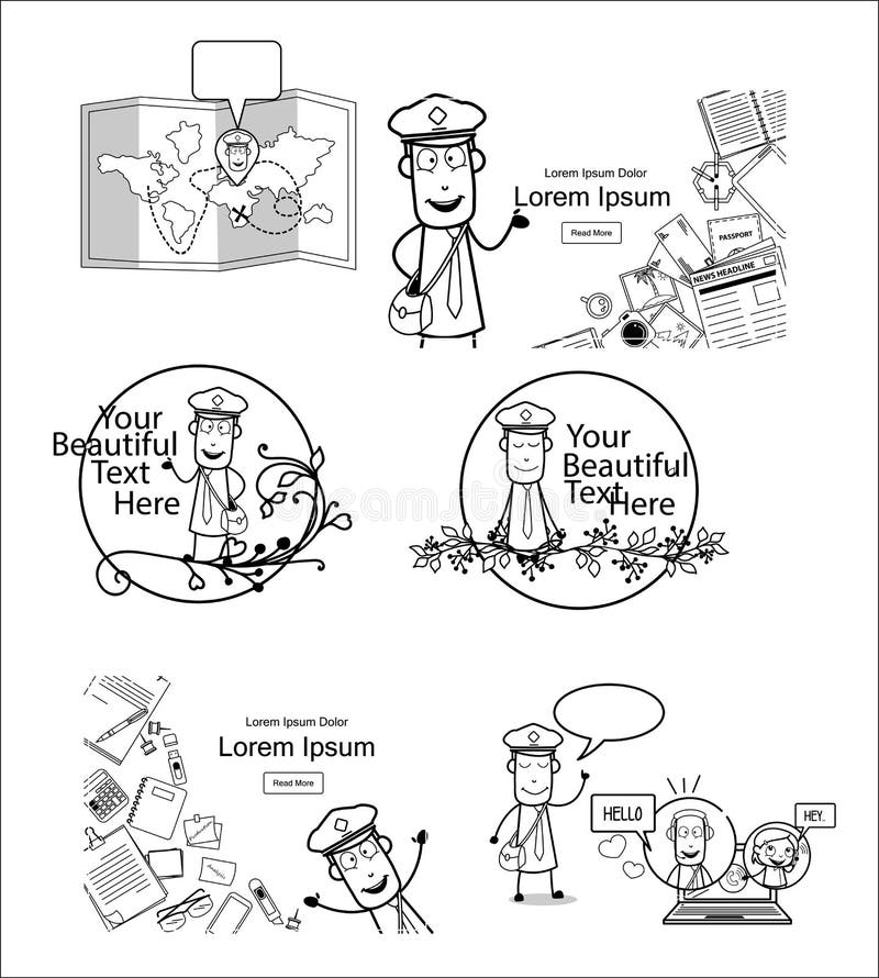 Drawing Art of Postmaster Character - Set of Concepts Vector ...