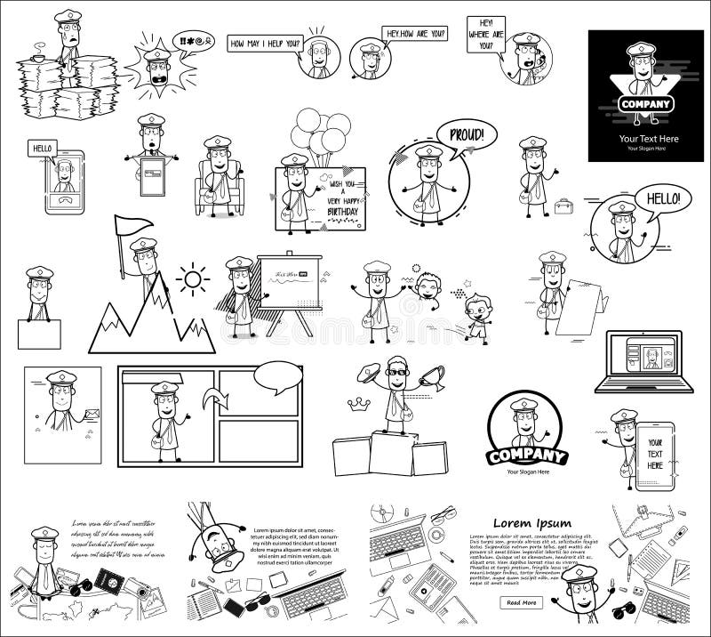 Drawing Art of Retro Postal Worker - Set of Concepts Vector ...