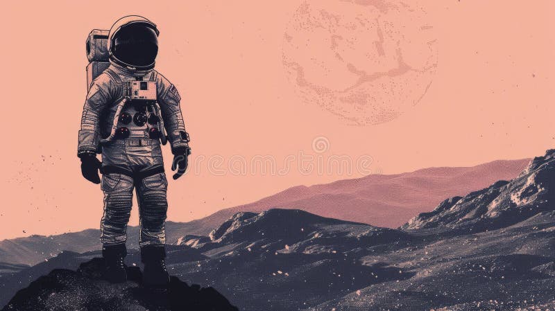 A Drawing of an Astronaut Taking Steps on Another Planet. Stock ...