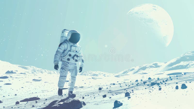 A Drawing of an Astronaut Taking Steps on Another Planet. an Explorer ...