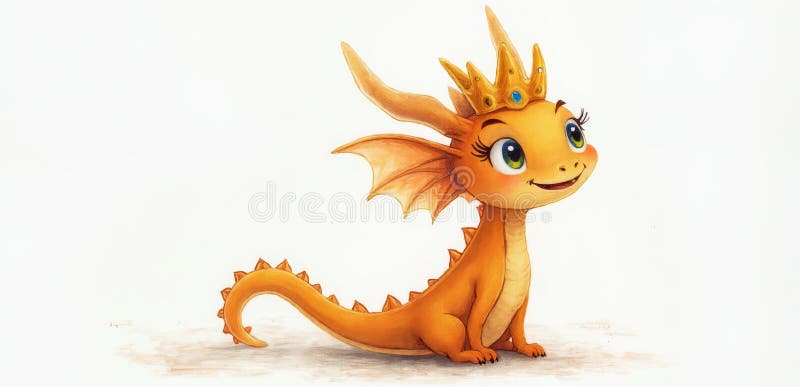 A Drawing of a Baby Dragon with a Crown on Its Head Stock Illustration ...