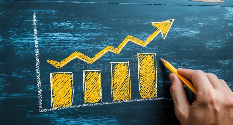 Drawing a Bar Chart with an Upward Arrow Stock Image - Image of ...