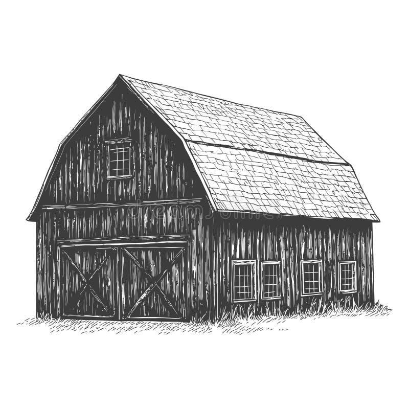 Rustic Wooden Barn, Gambrel Roof Farm Building Illustration Stock ...