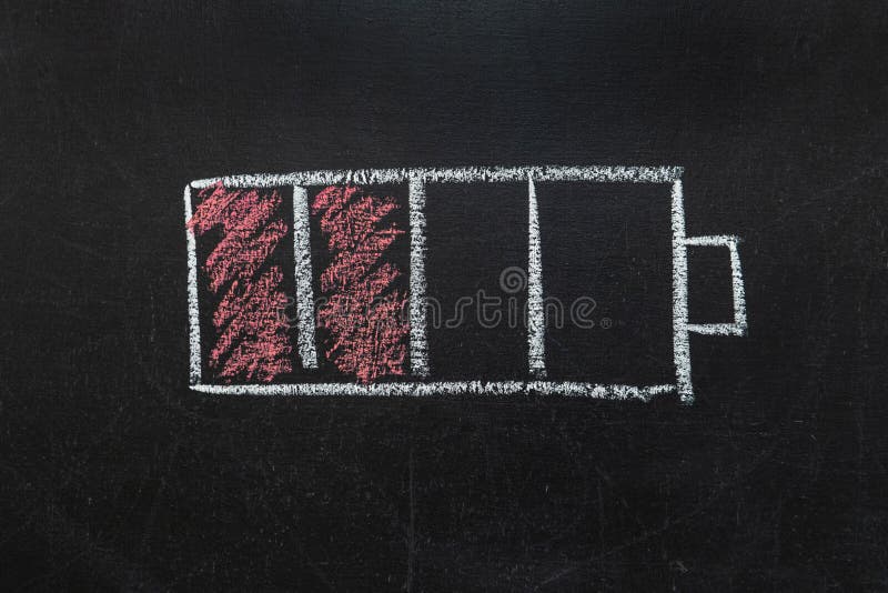 Drawing of a Battery with a Low Charge Indicator on a Chalk Board Stock ...