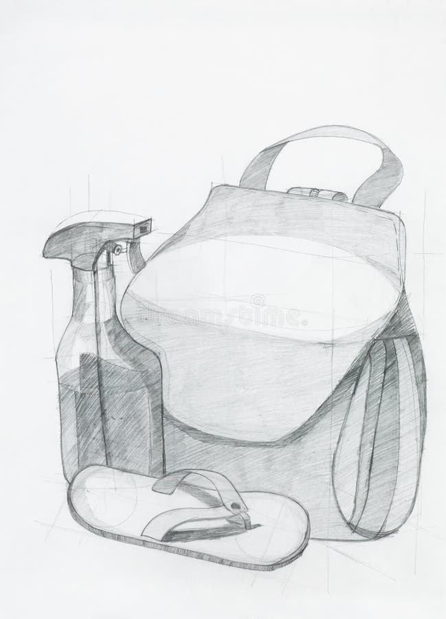 Drawing of Beach Objects Composition Stock Illustration - Illustration ...