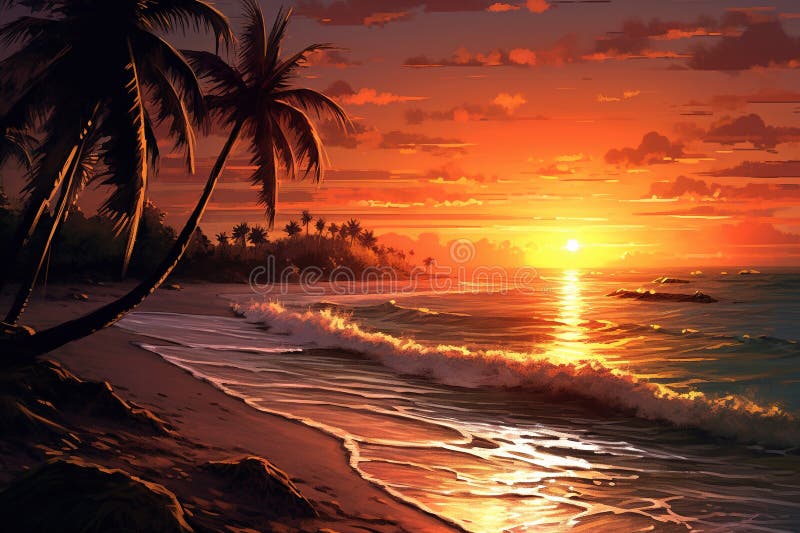 Palm Tree Sunset Drawing Stock Illustrations – 2,452 Palm Tree Sunset ...