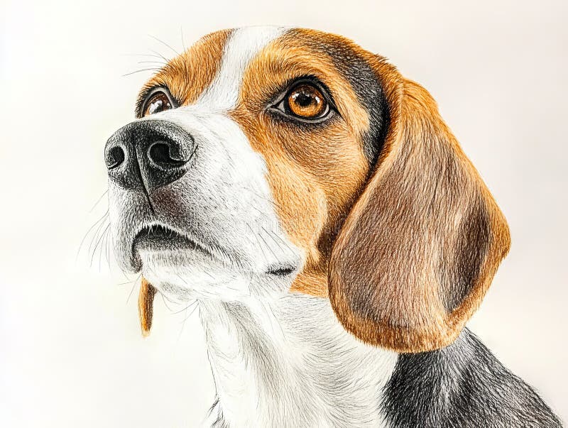 A Drawing of a Beagle Dog Looking Up at the Sky Stock Photo - Image of ...