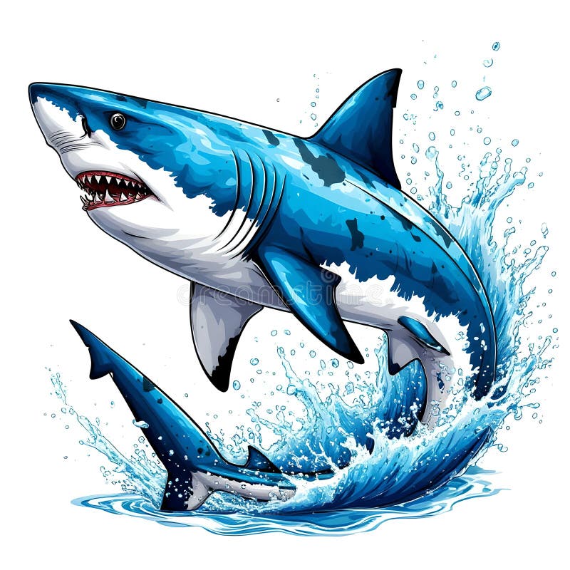 Drawing of a Beautiful Shark in a Splash of Water. Stock Illustration ...