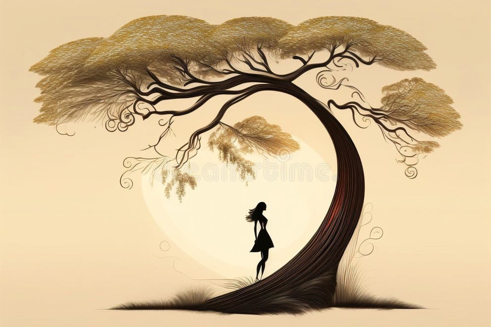 A Drawing of a Beautiful Woman Merging with a Stylized Tree. Generative ...