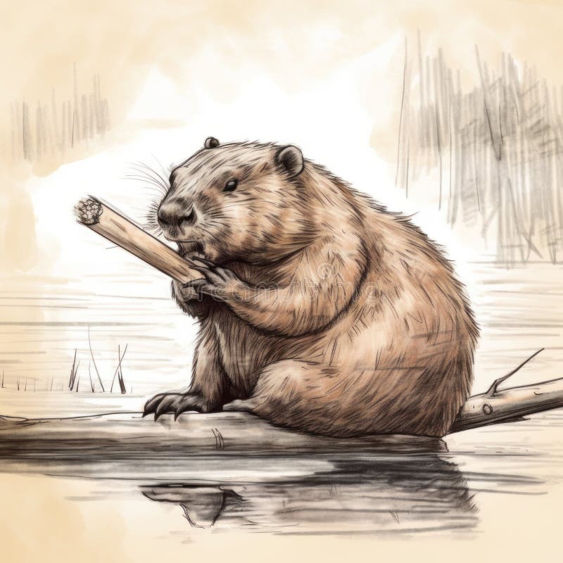 A Beaver is Sitting on a Log in the Water. Generative AI Image. Stock ...