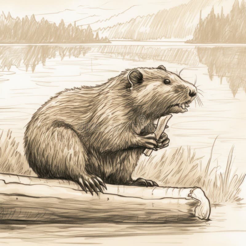 A Beaver is Sitting on a Log in the Water. Generative AI Image. Stock ...