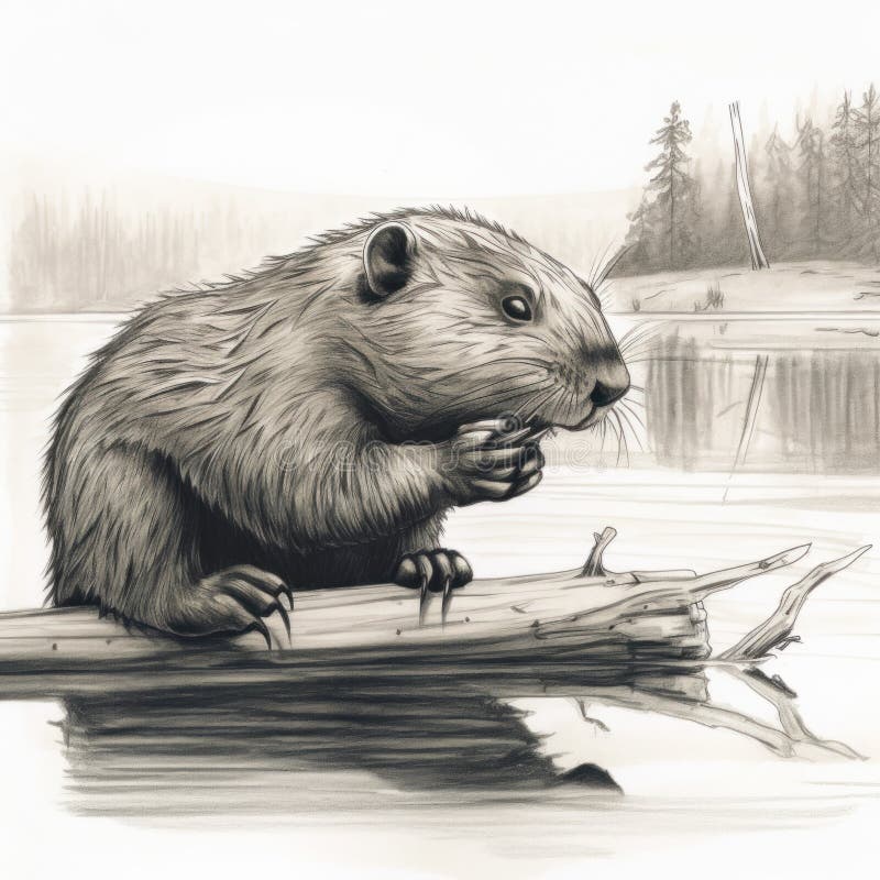 A Beaver is Sitting on a Log in the Water. Generative AI Image. Stock ...