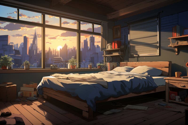 Drawing of a Bedroom with a Messy Bed. Stock Illustration ...