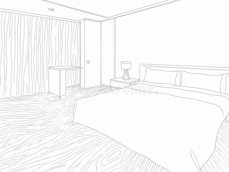 A Drawing of a Bed in a Hotel Room Stock Vector - Illustration of ...