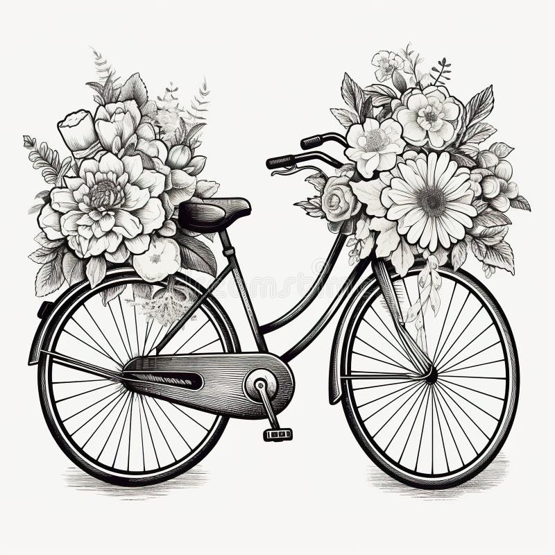 A Drawing of a Bicycle with Flowers on it. Generative AI Image. Stock ...