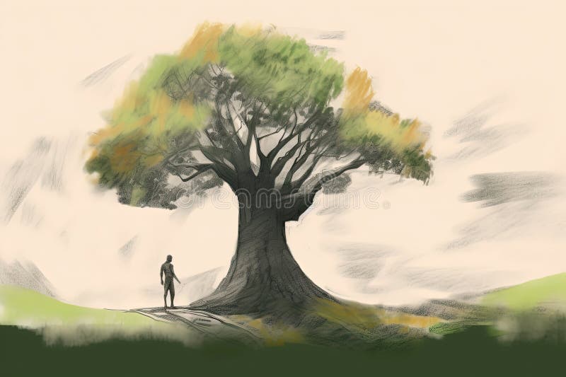 Drawing of a Big Tree. Generative AI Stock Illustration - Illustration ...