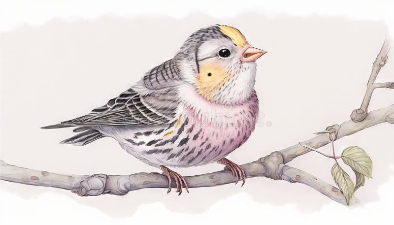 A Drawing of a Bird Sitting on a Branch with Leaves Stock Illustration ...