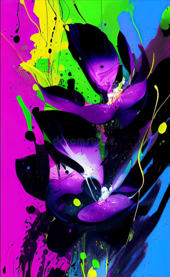 Drawing of a Black and Blue Violet on a Background of Bright Colored ...
