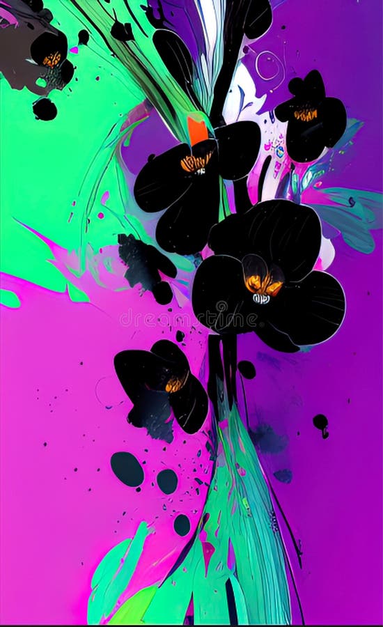 Drawing of a Black and Blue Violet on a Background of Bright Colored ...