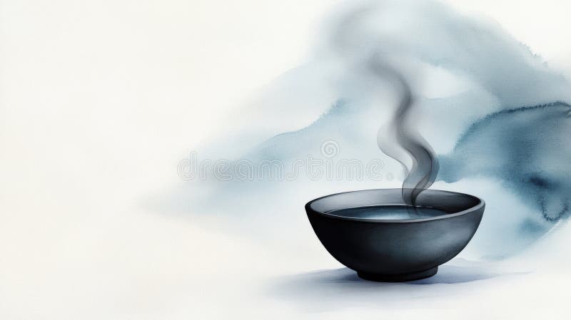 A Drawing of a Black Bowl with Steam Coming Out, AI Stock Photo - Image ...