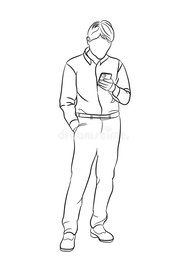 Drawing Black Outline Businessman Standing Stock Illustration ...