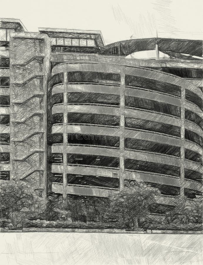 Drawing Black and White of Abandoned Building Stock Illustration ...