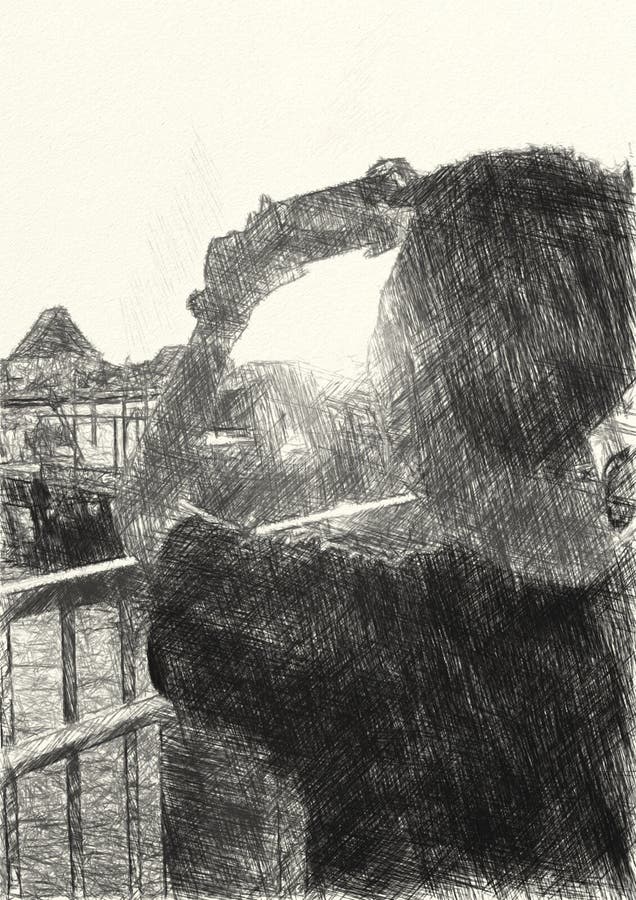 Drawing Black and White of the Boy Use Phone Talk a Photo Stock Image ...