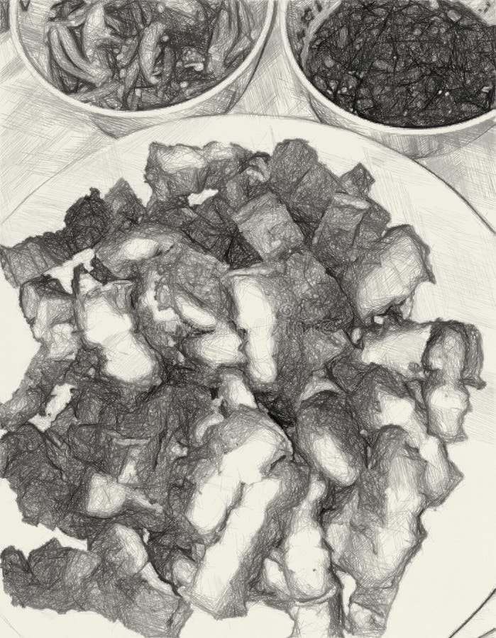 Drawing Black and White of Crispy Pork Stock Illustration ...