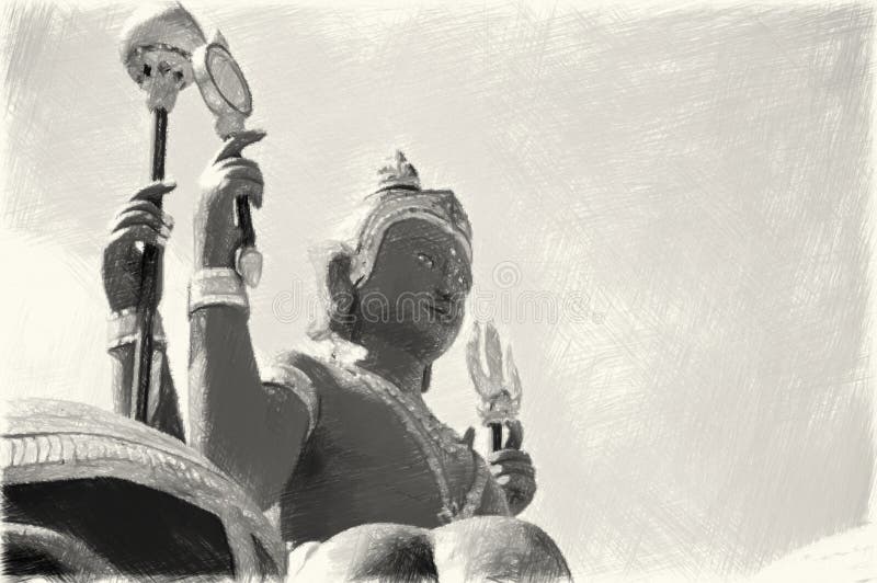 Drawing Black and White of Indra Statue Stock Illustration ...