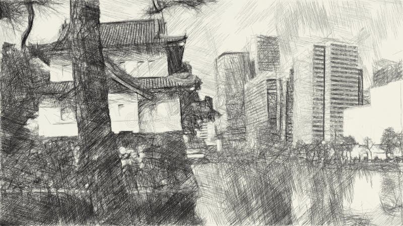 Drawing Black and White of Japan City Stock Footage - Video of travel ...