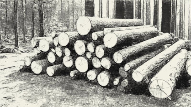Drawing Black and White of Logs in Forest Stock Footage - Video of ...